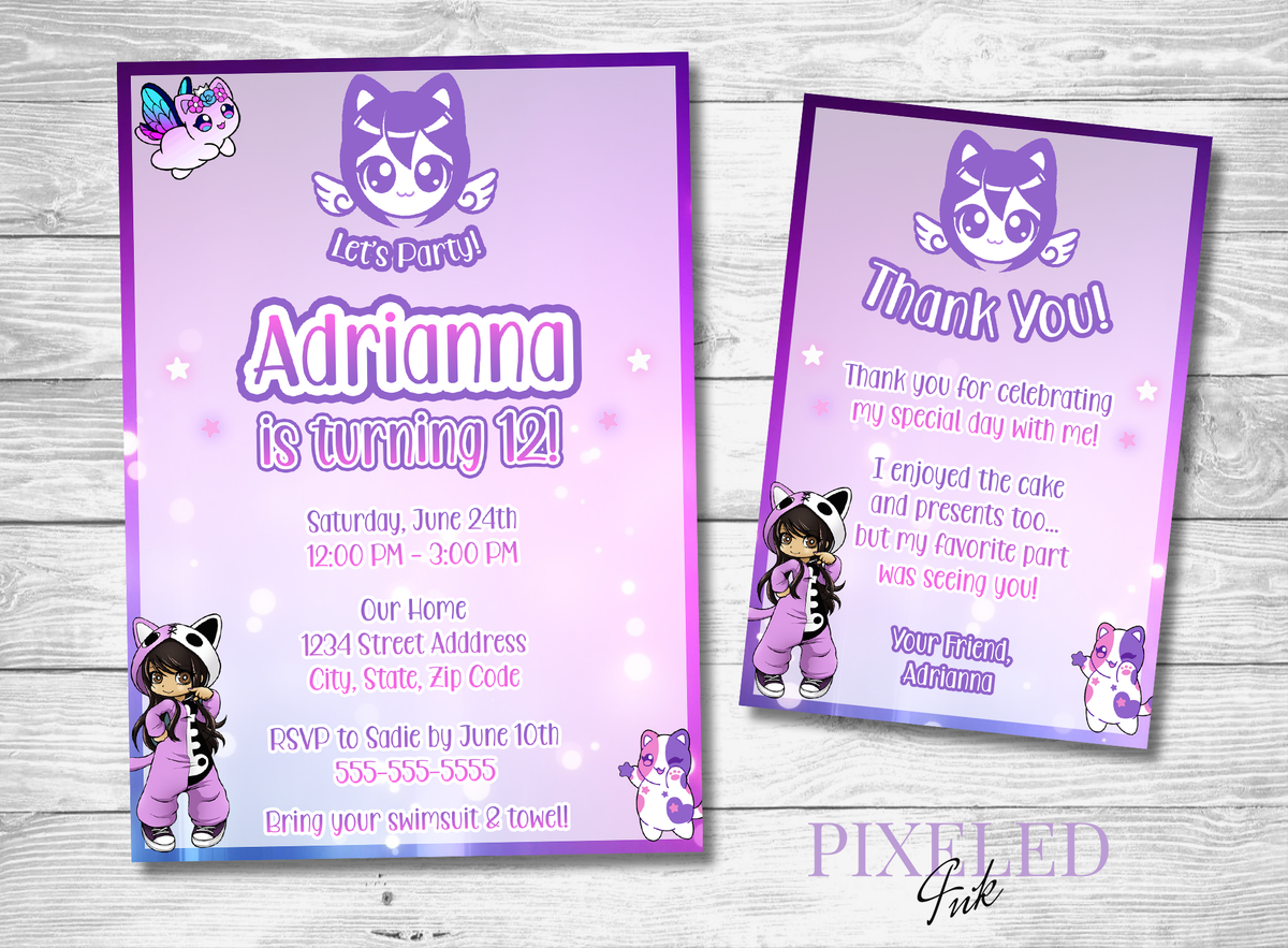 Aphmau Birthday Invitation (Bonus Thank You Card Included!) - Printabl ...