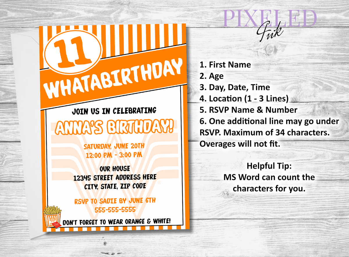 Whataburger Birthday Invitation - Printable File – Pixeled Ink